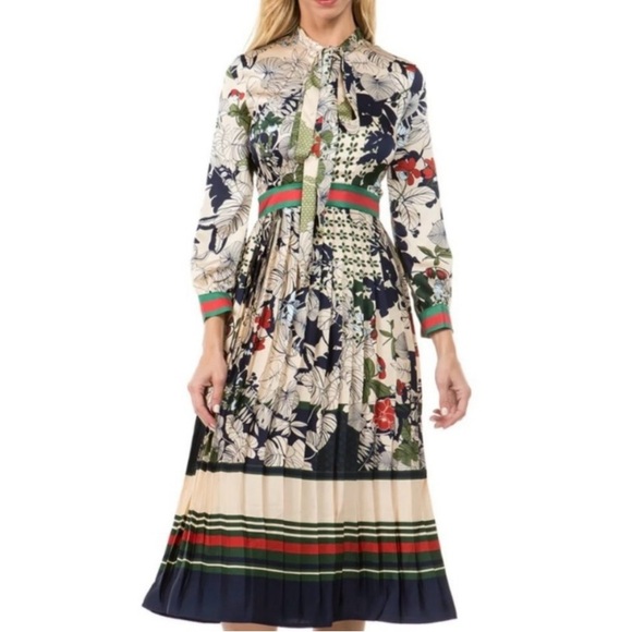 Dalia Macphee | Dresses | Dalia Macphee Floral Print Tie Neck Midi ...